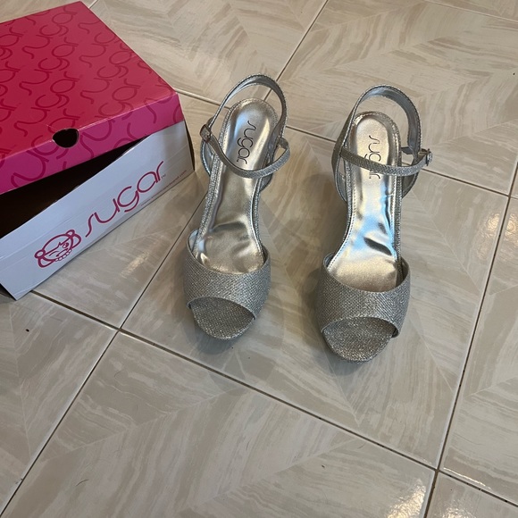 Sugar | Shoes | Sugar Charlie Silver Glittersparkle Platform Wedge Open ...